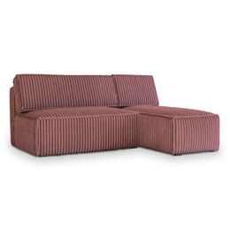 ECKSOFA BRISO T Rosa Kordstoff mit Schlaffunktion