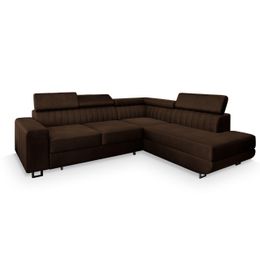 ECKSOFA NOLA R-S Braun Velours-Stoff mit Schlaffunktion