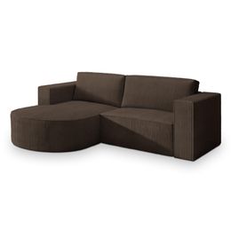 ECKSOFA SORELA P L-S Braun Kordstoff mit Schlaffunktion
