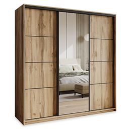 SCHWEBET&Uuml;RENSCHRANK VARO 200/205/60 cm 3-t&uuml;rig mit Spiegel Eiche Wotan