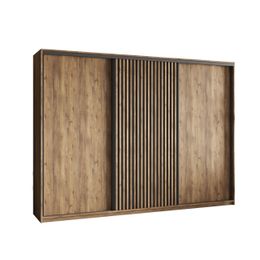 SCHWEBET&Uuml;RENSCHRANK VONTE 250/205/60 cm 3-t&uuml;rig mit Lamellen Eiche Lefkas