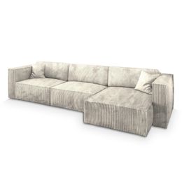 ECKSOFA TOLMO P Creme Kordstoff mit Schlaffunktion