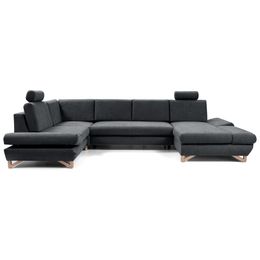 WOHNLANDSCHAFT CASA IV L-S Anthrazit Pl&uuml;sch-Stoff mit Schlaffunktion