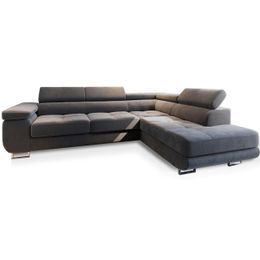 ECKSOFA SELVA R-S Grau Velours-Stoff mit Schlaffunktion