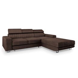 ECKSOFA NOTO R-S Braun Velours-Stoff mit Schlaffunktion