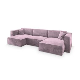 WOHNLANDSCHAFT SARMO M Lila Velours-Stoff mit Schlaffunktion