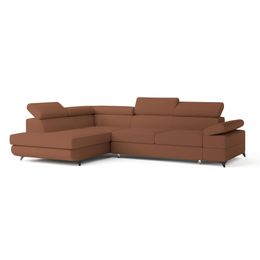 ECKSOFA FAVIEN L-S Kupferfarben Boucle-Stoff mit Schlaffunktion