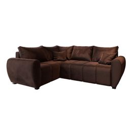 ECKSOFA MADISON L L-S Braun Pl&uuml;sch-Stoff mit Schlaffunktion