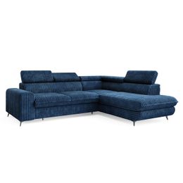 ECKSOFA VELISS Blau Kordstoff mit Schlaffunktion