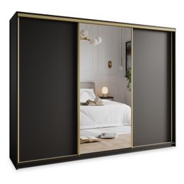 SCHWEBET&Uuml;RENSCHRANK TAVI 270/205/60 cm 3-t&uuml;rig mit Spiegel Schwarz