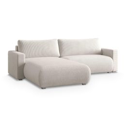 ECKSOFA TURIN P Creme Kordstoff mit Schlaffunktion