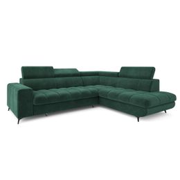 ECKSOFA MORIVA R-S Gr&uuml;n Velours-Stoff mit Schlaffunktion