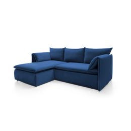 ECKSOFA PREGIO Blau Pl&uuml;sch-Stoff mit Schlaffunktion