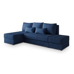 ECKSOFA NORVI Blau Geflochtener Stoff mit Schlaffunktion