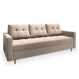 BETTSOFA MILO Beige Pl&uuml;sch-Stoff mit Schlaffunktion