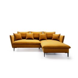 ECKSOFA SOLE Gelb Pl&uuml;sch-Stoff mit Schlaffunktion