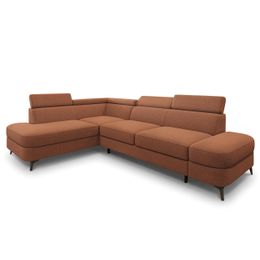 ECKSOFA AVISE Q L-S Orange Boucle-Stoff mit Schlaffunktion
