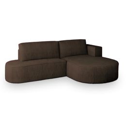 ECKSOFA CORTIO P R-S Braun Kordstoff mit Schlaffunktion