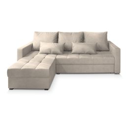 ECKSOFA KOS PIK M Creme Velours-Stoff mit Schlaffunktion