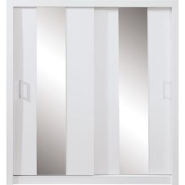 SCHWEBET&Uuml;RENSCHRANK MIRA 200/215/60cm 2-t&uuml;rig mit Spiegel Wei&szlig;