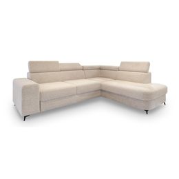 ECKSOFA ALVORO R-S Creme Boucle-Stoff mit Schlaffunktion