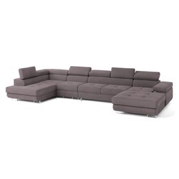 WOHNLANDSCHAFT VELORA L-S Lila Velours-Stoff mit Schlaffunktion