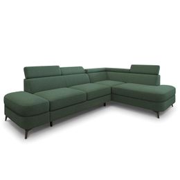 ECKSOFA AVISE Q R-S Gr&uuml;n Boucle-Stoff mit Schlaffunktion