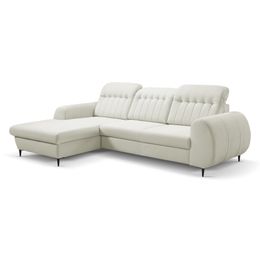 ECKSOFA PURO L-S Beige Pl&uuml;sch-Stoff mit Schlaffunktion