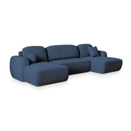 WOHNLANDSCHAFT SAVONA P Blau Kordstoff mit Schlaffunktion