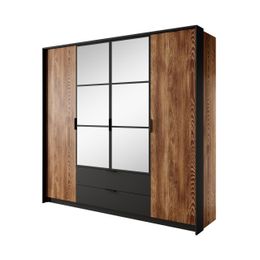 DREHT&Uuml;RENSCHRANK MILANO 223,2/210/59 cm 4-t&uuml;rig mit Spiegel Nussbaumfarben
