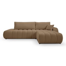 ECKSOFA GIOIA R-S Braun Boucle-Stoff mit Schlaffunktion