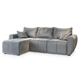 ECKSOFA MADISON Hellgrau Pl&uuml;sch-Stoff mit Schlaffunktion