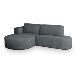 ECKSOFA CORTIO P L-S Grau Kordstoff mit Schlaffunktion
