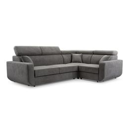 ECKSOFA RENO Grau Pl&uuml;sch-Stoff mit Schlaffunktion