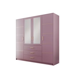 DREHT&Uuml;RENSCHRANK ELISE 147/200/57,5 cm 4-t&uuml;rig mit Spiegel Violett