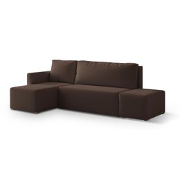 ECKSOFA VELOTTI L-S Braun Boucle-Stoff mit Schlaffunktion