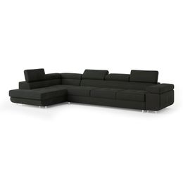 ECKSOFA VICENTE Schwarz Velours-Stoff mit Schlaffunktion