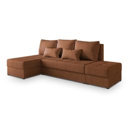 ECKSOFA NORVIupferfarben Geflochtener Stoff mit Schlaffunktion