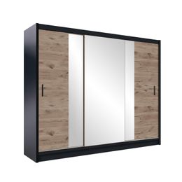 SCHWEBET&Uuml;RENSCHRANK KAYLE 250/215/61 cm 3-t&uuml;rig mit Spiegel Schwarz