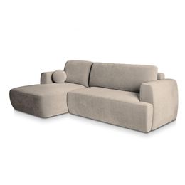 ECKSOFA SENTI K L-S Beige Pl&uuml;sch-Stoff mit Schlaffunktion