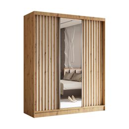 SCHWEBET&Uuml;RENSCHRANK LAMELLO 180/216/61 cm 3-t&uuml;rig mit Spiegel Eiche Artisan