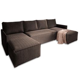 WOHNLANDSCHAFT TRES Braun Kordstoff mit Schlaffunktion