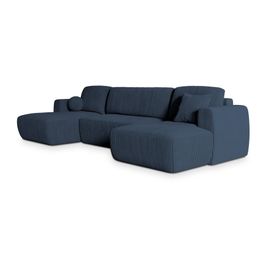 WOHNLANDSCHAFT SENTUM P Blau Kordstoff mit Schlaffunktion