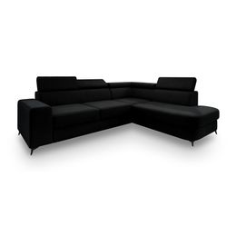 ECKSOFA ALVORO R-S Schwarz Velours-Stoff mit Schlaffunktion