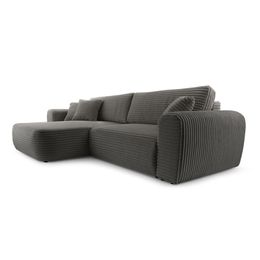 ECKSOFA VIVA Grau Kordstoff mit Schlaffunktion
