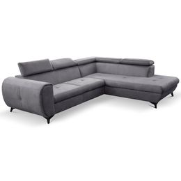 ECKSOFA MAGIA R-S Grau Pl&uuml;sch-Stoff mit Schlaffunktion