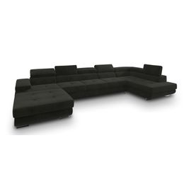 WOHNLANDSCHAFT TORIVA R-S Schwarz Velours-Stoff mit Schlaffunktion
