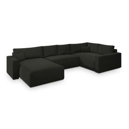 WOHNLANDSCHAFT VELAMI R-S Schwarz Velours-Stoff mit Schlaffunktion