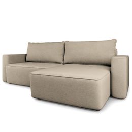 ECKSOFA BELISE CL Beige Veloursstoff mit Schlaffunktion