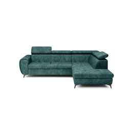 ECKSOFA MAGIA R-S Gr&uuml;n Pl&uuml;sch-Stoff mit Schlaffunktion